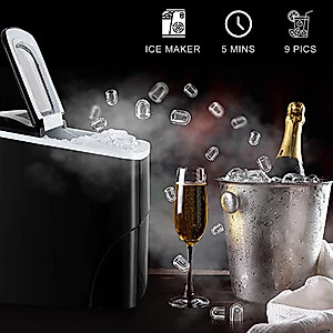Ice Maker Countertop, Efficient Easy Carry Ice Machine,30Lbs/Day,Ideal for Restaurant, Bars, Home and Offices, Includes Scoop
