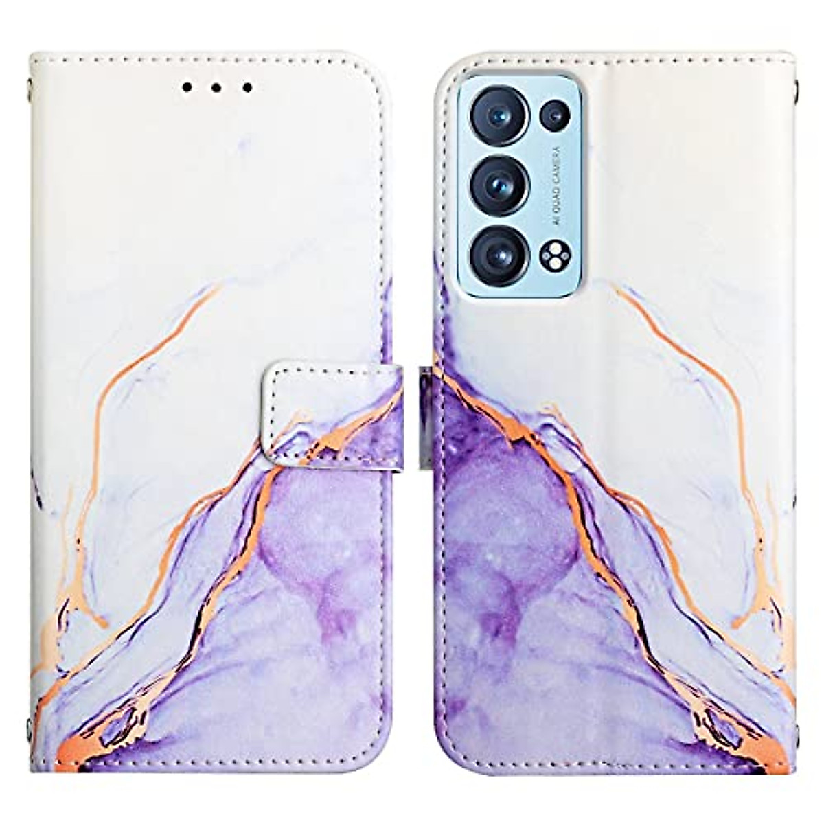 ONV Wallet Case for Oppo Reno 6 Pro+ 5G - Premium Marble Painted Leather Flip Case Stand Card Slot Magnet with Silicone Shell Flip Cover for Oppo Reno 6 Pro+ 5G [Marble] -WhitePurple