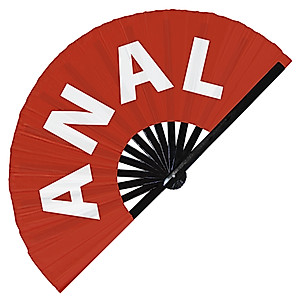 Anal hand fan foldable bamboo circuit hand fan funny gag slang words expressions statement gifts Festival accessories Rave handheld Circuit event fan Clack fans (Red)