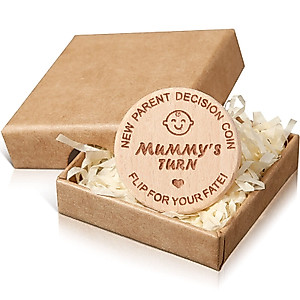New Parent Gift Funny Decision Coin Double-Sided Decision Flip Coin Wooden Decision Making Coin with Gift Box Mom Dad Baby Shower Gifts Christmas Birthday Present