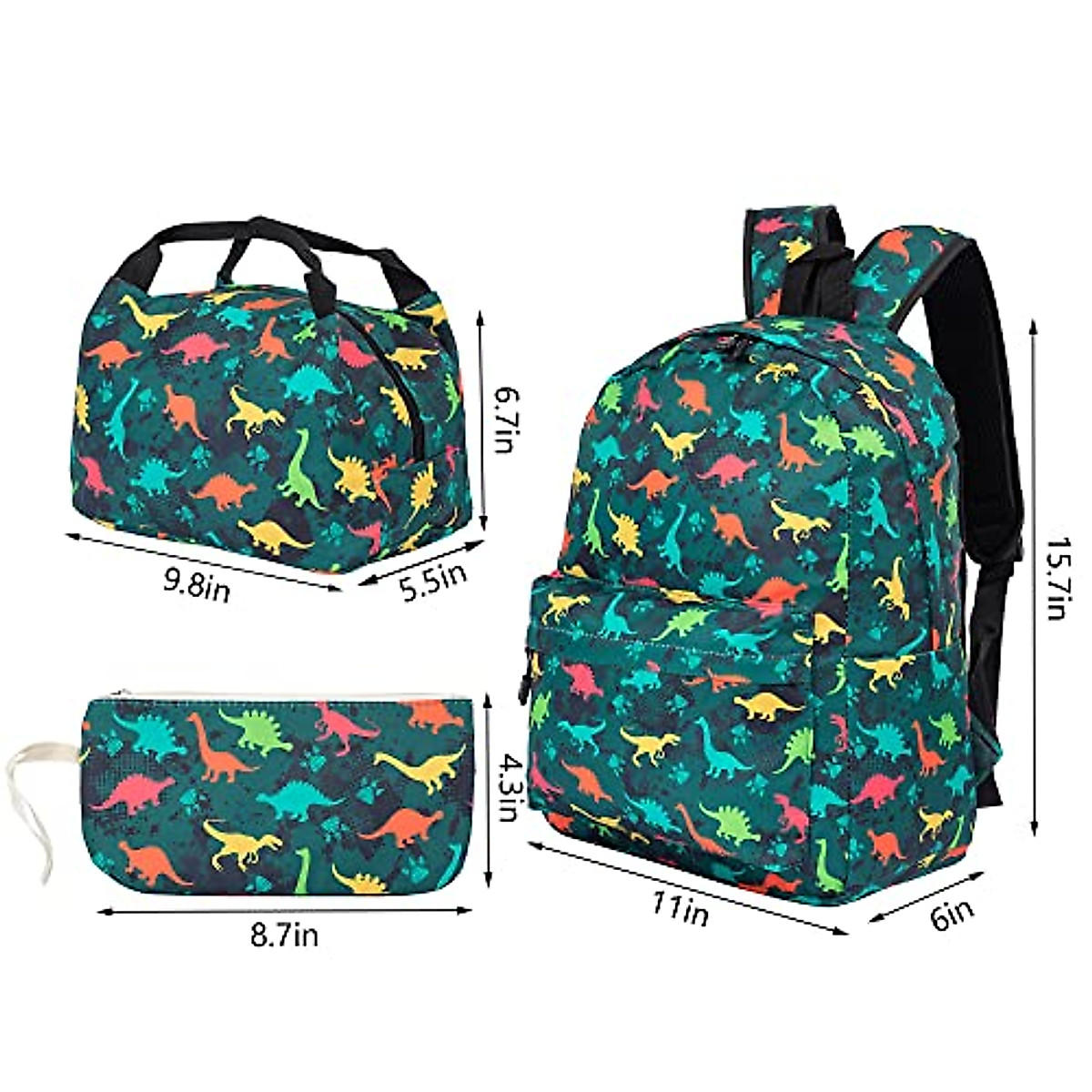 Dinosaur Backpack Set 3 Piece Preschool Schoolbag Shoulder School Book Bags Travel Bags For Kids Boys Girls Gifts
