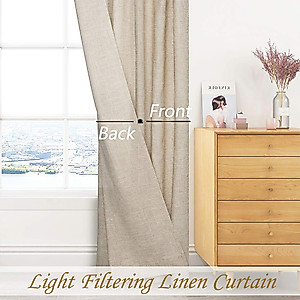Central Park Linen Tie Top Curtain Semi Sheer Window Treatment Linen Cotton Blend Decorative for Living Room Drape 84 Inch Length Treatment for Bedroom Farmhouse Rustic Curtain, Linen, 1 Panel