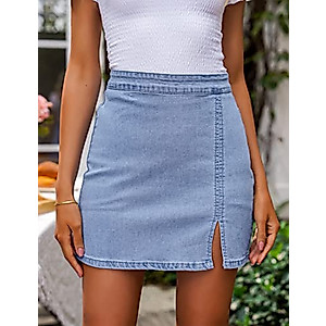 luvamia Jean Skirt for Women With Slit High Waisted Bodycon Stretch Pencil Mini Short Denim Skirts High Waisted Skirts for Women Skirt With Slit Denim Skirt Women Azure Mood Size Large Size 12 Size 14