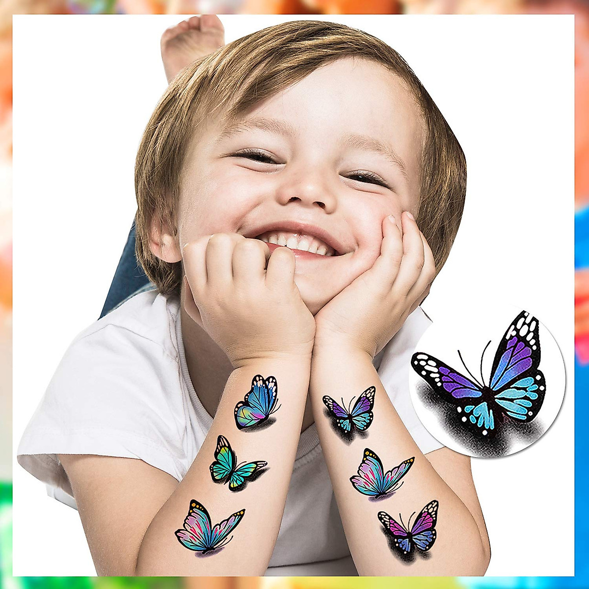 3D Butterflies and Flowers Temporary Stickers Tattoo, Colorful Body Art Tattoos for Women Kids, 126Pcs