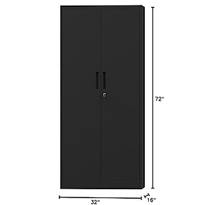 Maemttes 72" Metal Storage Cabinet with Doors and Shelves, Tall Garage Cabinets Lockable File Cabinet, Heavy-Duty Locker Cabinet Tool Cabinet for Garage, Office, Home, Kitchen (Black)
