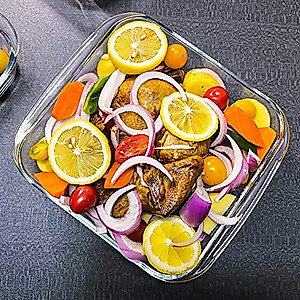 Glass Casserole Dish Set of 4, 8x8 Square Baking Dishes for Oven Cooking, Dishwasher Freezer Safe Borosilicate Glass Bakeware Set (1.9QT, 1.2QT)