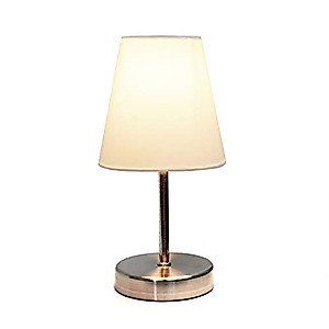 Simple Designs LT2013-WHT Mini Basic Sand Nickel Table Lamp with Fabric Shade, White