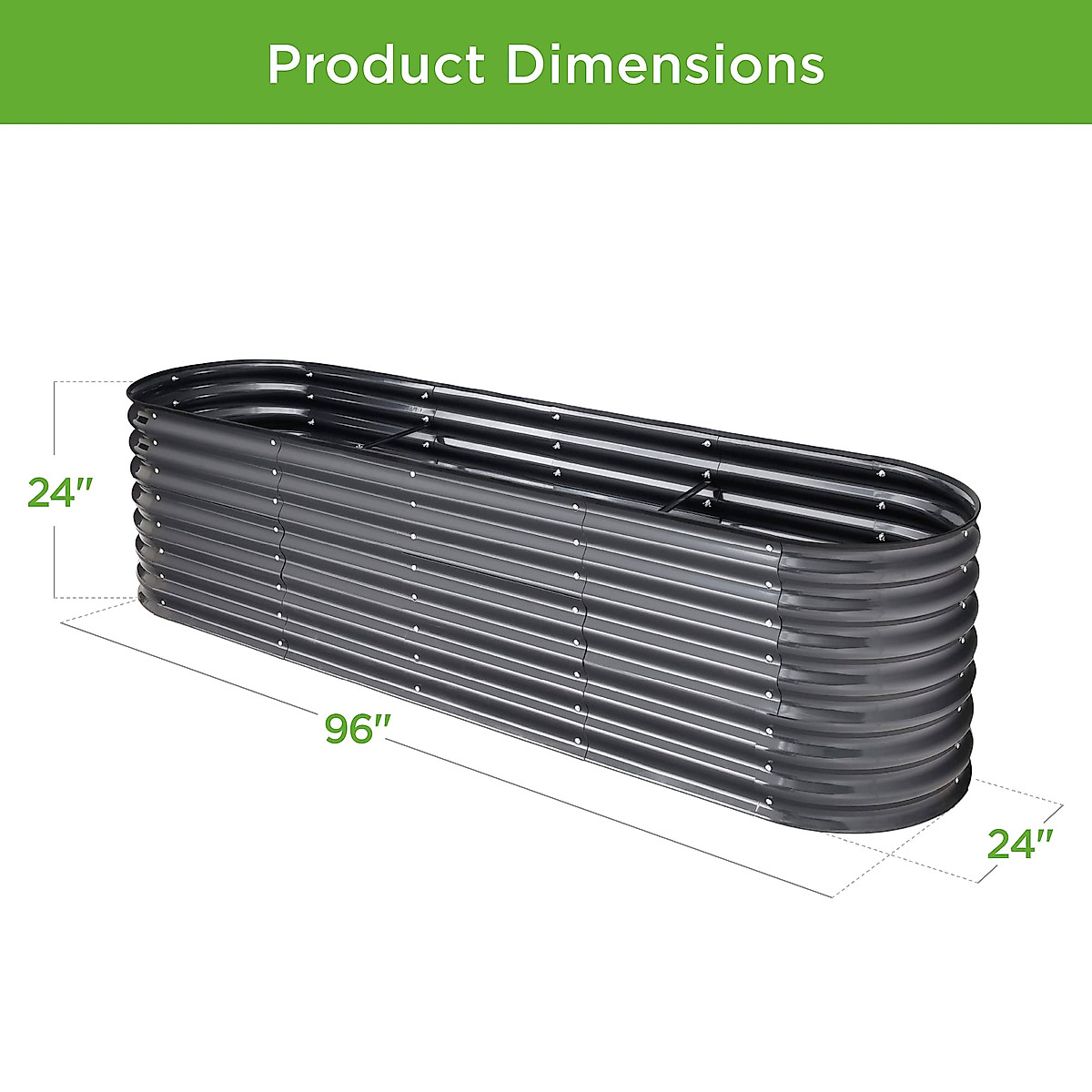 Best Choice Products 8x2x2ft Metal Raised Garden Bed, Oval Outdoor Deep Root Planter Box for Vegetables, Herbs w/ 4 Support Bars, 215 Gal Capacity - Charcoal