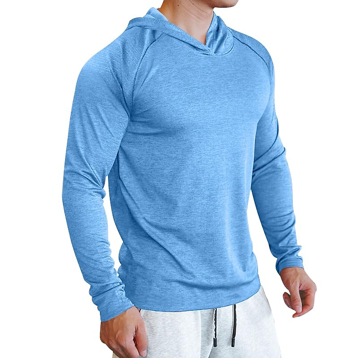 lexiart Men Fashion Athletic Hoodie Workout Pullover Sport Solid Color Sweatshirt Sky Blue