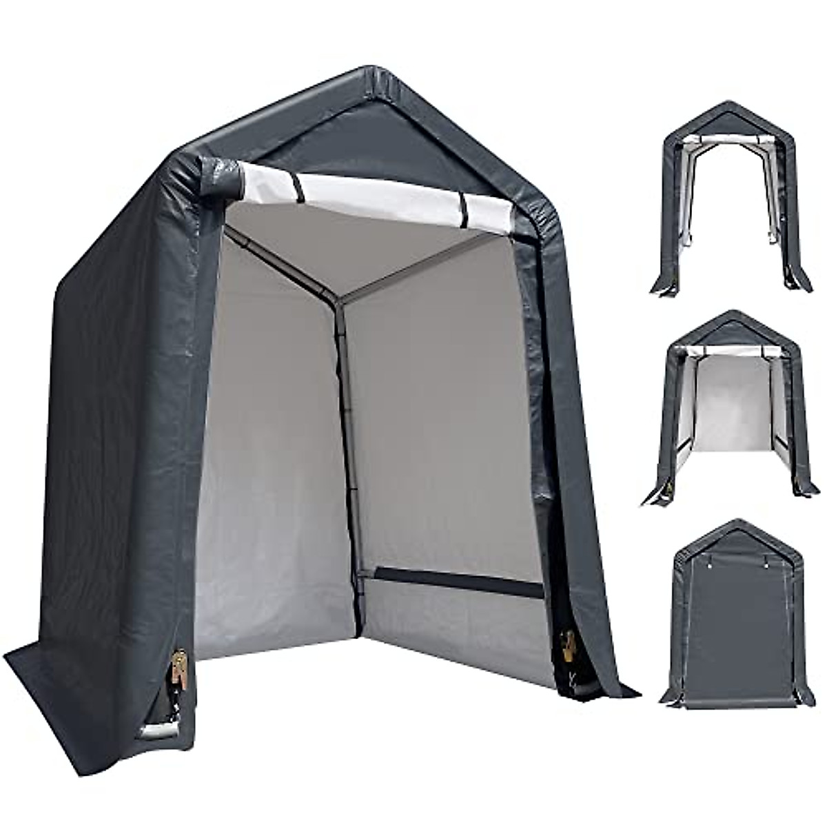 ASTEROUTDOOR 6x6 ft Outdoor Storage Shelter with Rollup Zipper Door Portable Garage Kit Tent Waterproof and UV Resistant Carport Shed for Bicycle, Motorcycle ATV & Gardening Vehicle, Dark Gray