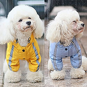 ACSUZ Pet Dog Raincoats Reflective Small Large Dogs Cats Rain Coat Waterproof Jumpsuit Jacket Outdoor Hooded Puppy Clothes,Blue,S
