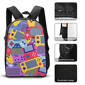 NAWFIVE Game Devices Pattern Backpack with Lunch Box And Pencil Case Set Joysticks Gamepad Controller Travel Daypack Bookbag for Men Women Laptop Backpack 3pcs