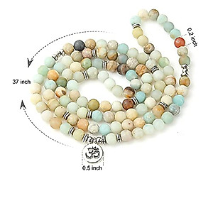 GVUSMIL 108 Mala Prayer Beads Matte Amazonite Wrap Bracelet OM Pendant Necklace for Meditation Rosary Yoga Healing