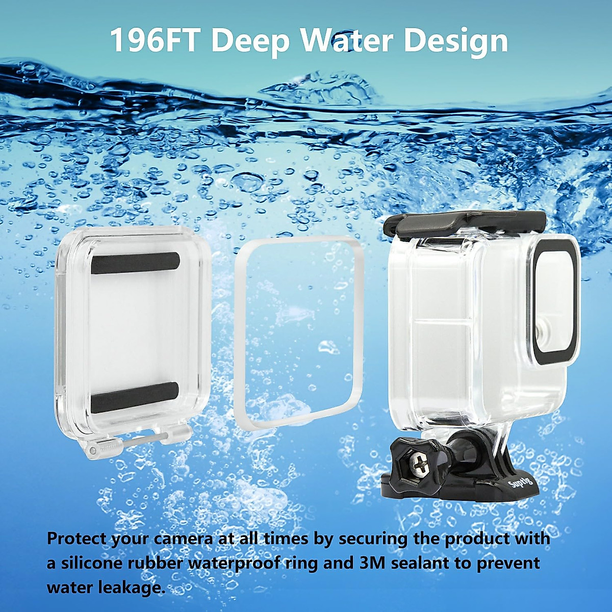 Suptig Waterproof Case Protective Underwater Dive Housing Compatible for GoPro Hero 8 Black Waterproof 196ft (60 Meters)