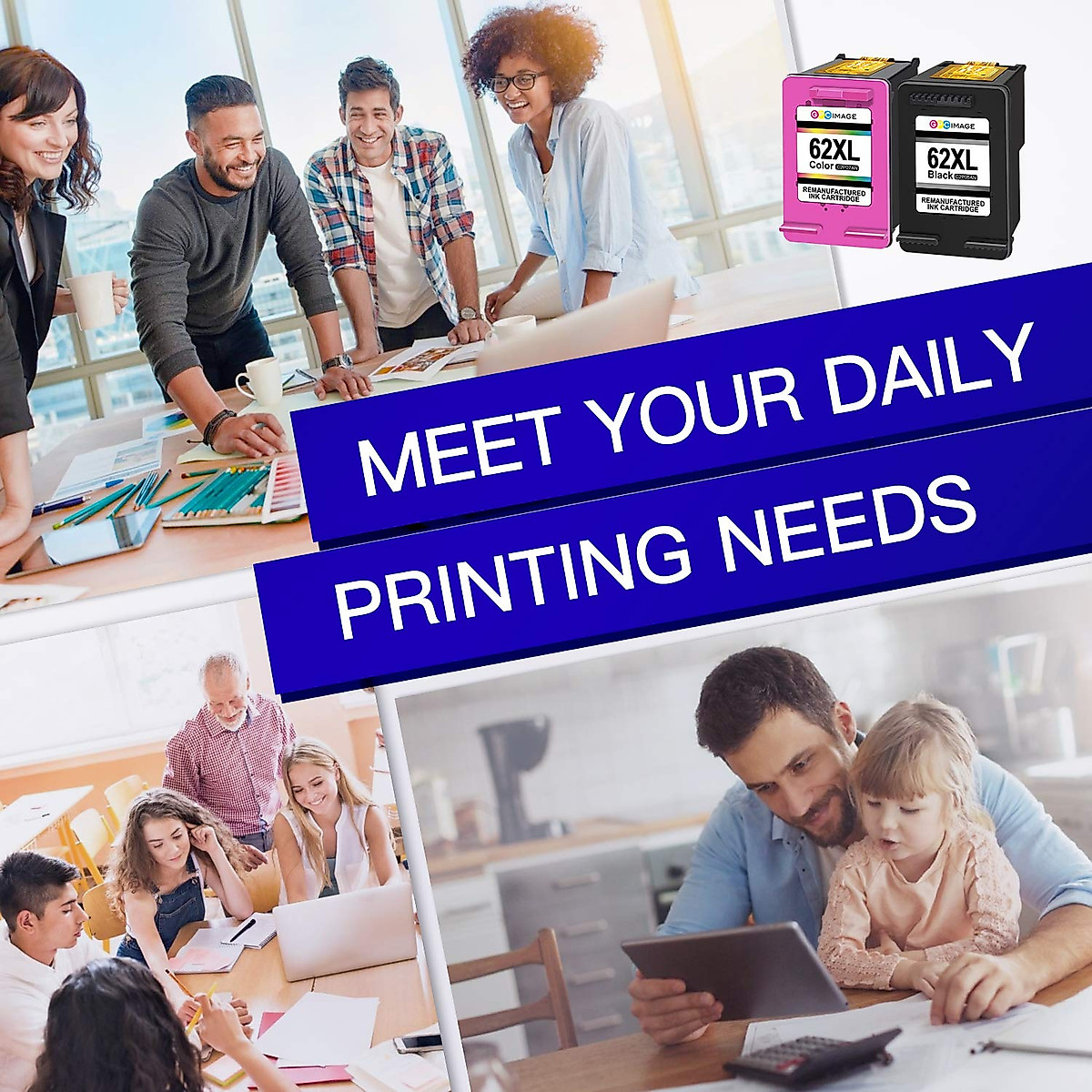 GPC Image Remanufactured Ink Cartridge Replacement for HP 62XL 62 XL Compatible with Envy 5540 7645 5642 5542 5643 5640 7644 7643 OfficeJet 5740 200 5745 5741 Printer Tray (1 Black 1 Tri-Color)