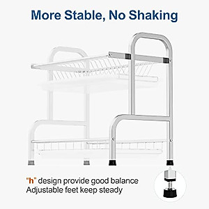 GSlife Stainless Steel Dish Drying Rack Rustproof 2 Tier Dish Rack for Kitchen Counter with 3 Drainboards, Tiered Dish Drainer with Utensils Holder,Cutting Board Holder, Silver