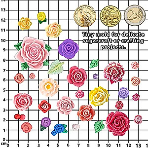 Funshowcase 32 Cavity Roses Flower Fondant Candy Silicone Mold for Sugarcraft Cake Decoration, Cupcake Topper, Polymer Clay, Soap Wax Making, Resin Jewelry Casting Crafting Projects