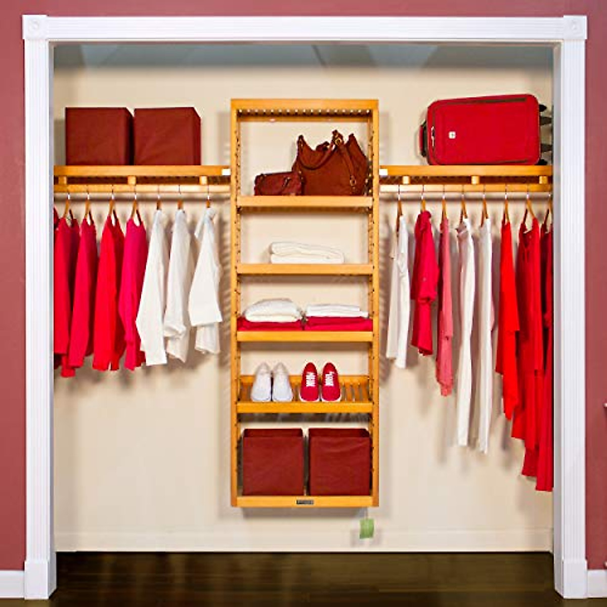 John Louis Home 12in Deep Simplicity Closet Organizer, Honey Maple Finish