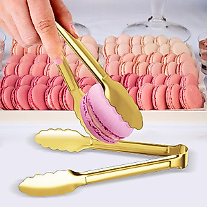 4 Pack Gold Serving Tongs XEVOM Gold Buffet Tongs Serving Utensils Salad Tongs Stainless Steel Gold Plated Buffet Serving Tongs,9 Inch