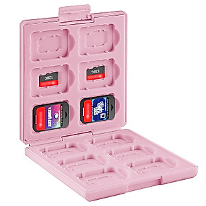 Linkidea Game Card Case Compatible with Nintendo Switch NX /NS, Hard Shell Protective Storage Carrying Box with 12 Card Slots and 12 Micro SD Card Holders (Pink)