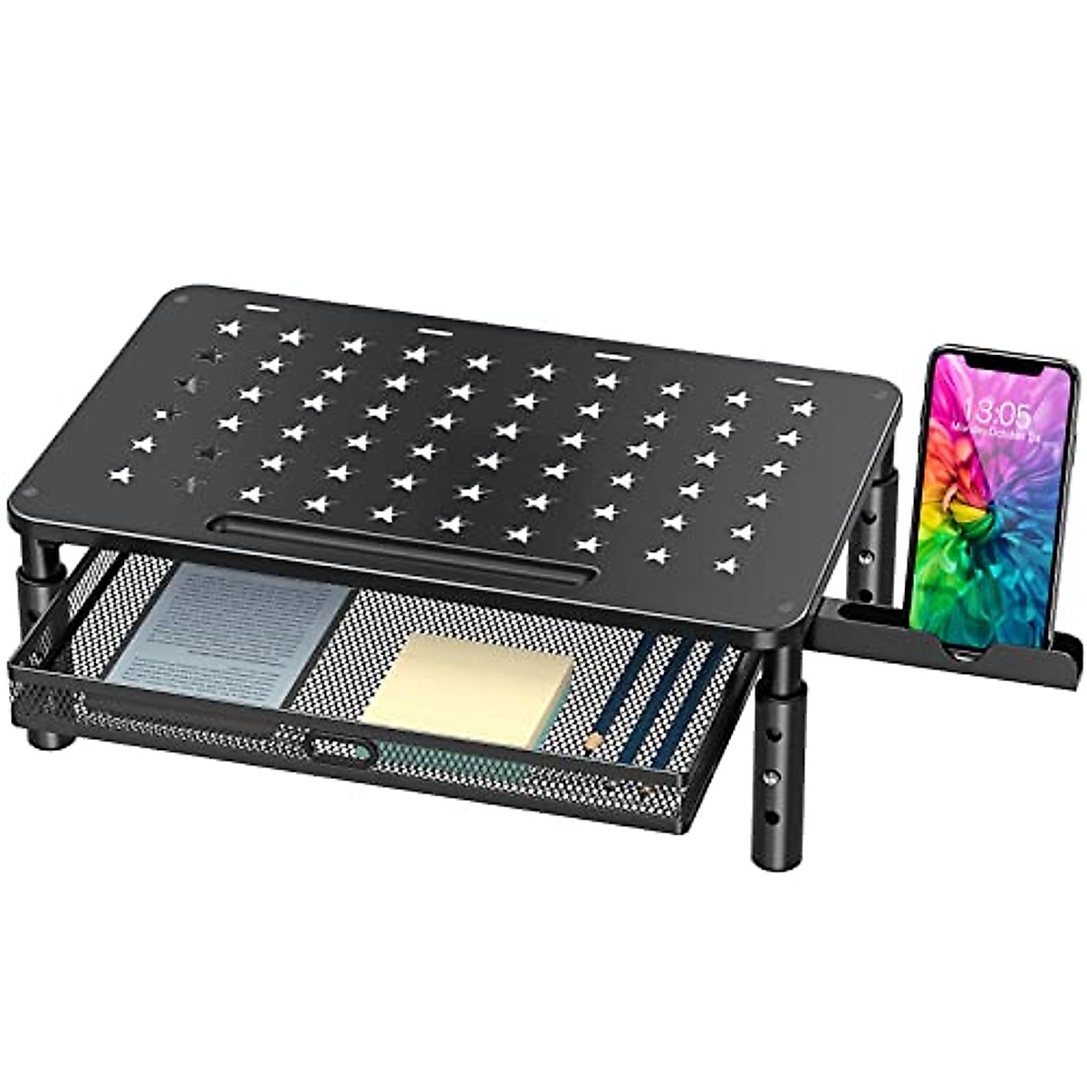 Zimilar Monitor Stand Riser with Metal Mesh Drawer, Height Adjustable Monitor Riser with Phone Holder for Computer, Laptop, Printer, Notebook, Premium Metal Computer Monitor Stand with Storage