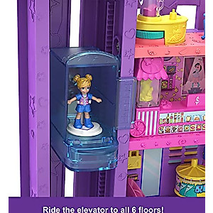 Polly Pocket Playset with 3 Micro Dolls, 1 Toy Car, Food and Shopping Accessories, Pollyville Mega Mall Toy