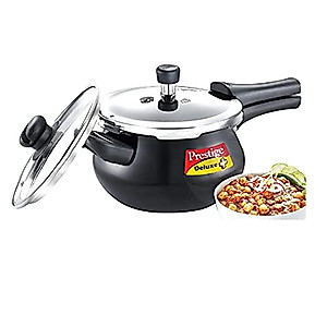 Prestige Deluxe Duo Plus Hard Anodised Handi Pressure Cooker With Stainless Steel Lid 3.0 Liters and Glass lid, medium (20144)
