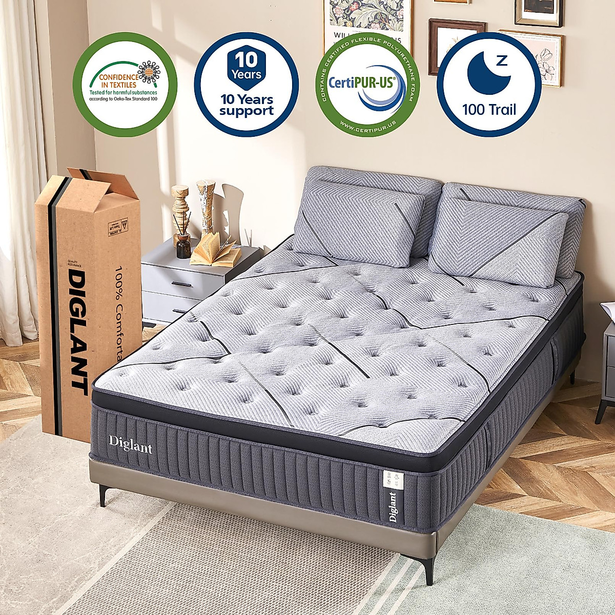 DIGLANT California King Mattress, 14Inch Gel Memory Foam & 7-Zone Pocket Spring Cal King Size Mattress, Medium Plush Hybrid Mattress in Box for Motion Isolation,CertiPUR-US, 72 * 84