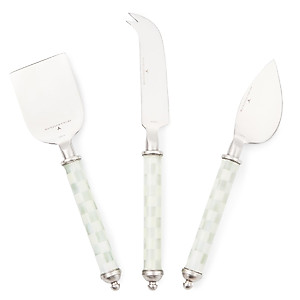 MACKENZIE-CHILDS Supper Club Cheese Knife Set, Stainless-Steel Cheese Slicers, Charcuterie Accessories, Set of 3, Gray-and-White Sterling Check