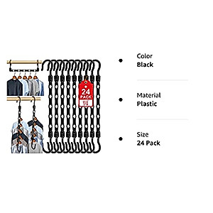 24 Pack Hangers Space Saving Magic Sturdy Space Saver Storage Smart Plastic Clothes Hanger Organizer for Closet Wardrobe Apartment College Dorm Room Essentials, Black