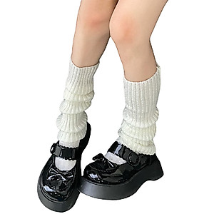 Verdusa Women's Solid Rib Knit Leg Warmers White one-size