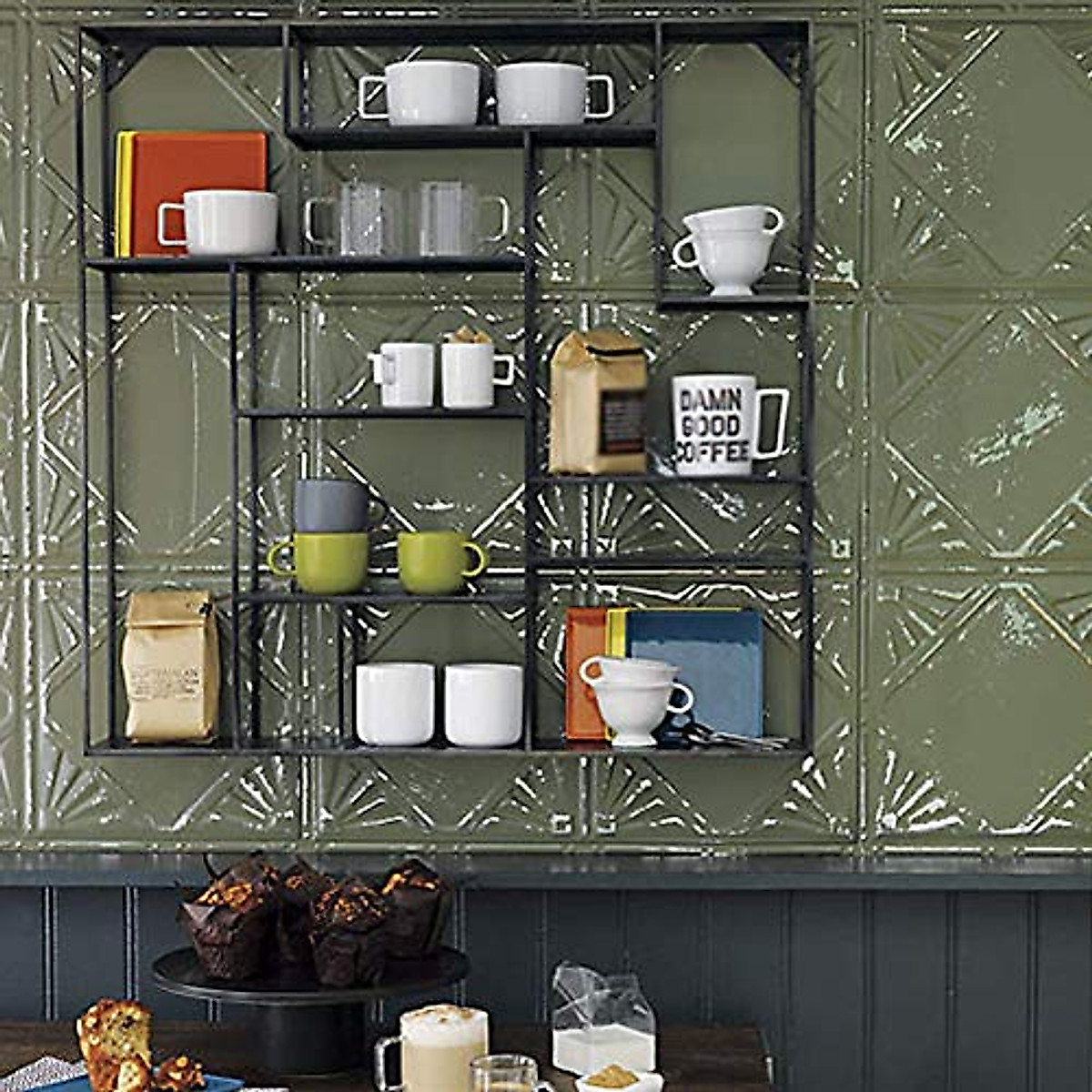 PIBM Stylish Simplicity Shelf Wall Mounted Floating Rack Shelves Iron Art Simple Rectangle Bookshelf Display Stand Collection Rack, Black ,