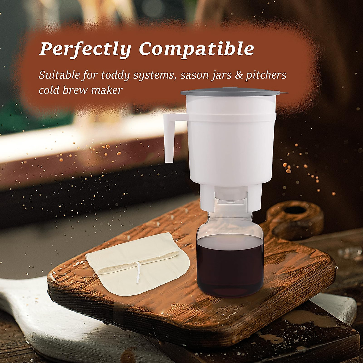 PalpitateC Cold Brew Coffee Bag Compatible with Toddy Cold Brew Systems, Mason Jars, Pitchers Cold Brew Maker, for 12" x 11" Cotton Reusable Coffee Filter Bag with Drawstring (1 Pack)