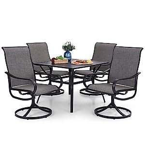 PHI VILLA Outdoor Patio Dining Set for 4, 5 Piece Patio Table Chairs Set Clearance with 4 Swivel Chairs & 1 Metal Table, All Weather Patio Dining Furniture Set for Deck Lawn & Garden