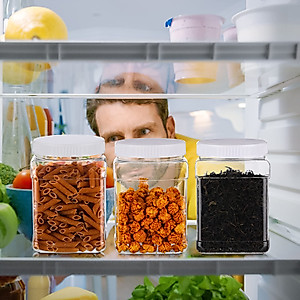 12 Pack Clear Plastic Storage Jars with Lids, 27 oz Square Plastic Containers with Airtight Lids, Paint Storage Containers with Easy Grip Handles, Reusable Wide Mouth Plastic Canisters with Lids