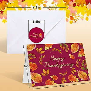 Whaline 24Pcs Thanksgiving Greeting Cards Assortment with Stickers and Envelopes 5" x 7" Large Happy Thanksgiving Cards Fall Leaves Patterned Thankful Grateful Note Cards for Party Favor Supplies