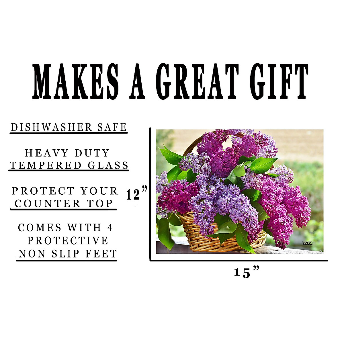 Flower Lavender Lilac Floral Kitchen Glass Cutting Board Decorative Gift For Mom Design
