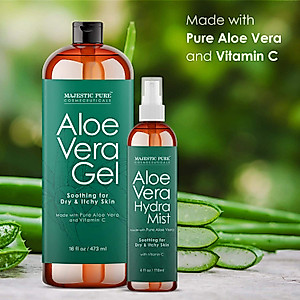 Majestic Pure Aloe Vera Gel and Mist Super Combo - 16 oz Gel and 4 oz Hydra Spray - 100 Percent Pure and Natural Cold Pressed Aloe Vera for Hair Growth, Face, Body and Skin