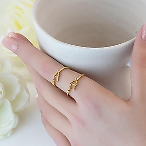 Zodiac Constellation Ring with Cubic Zirconia Stones Made of Zinc, Steel & Brass (Libra & Gold, 8)