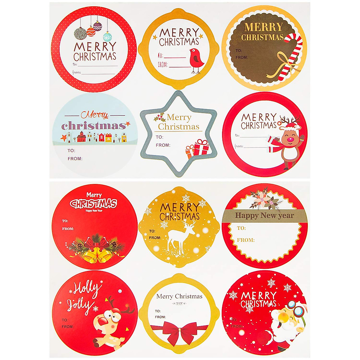 HongyiTime 144 Count Tags Sticker,Christmas Present Labels,48 Jumbo Designs Christmas Stickers Name Tags,Holiday Present Label (Small)