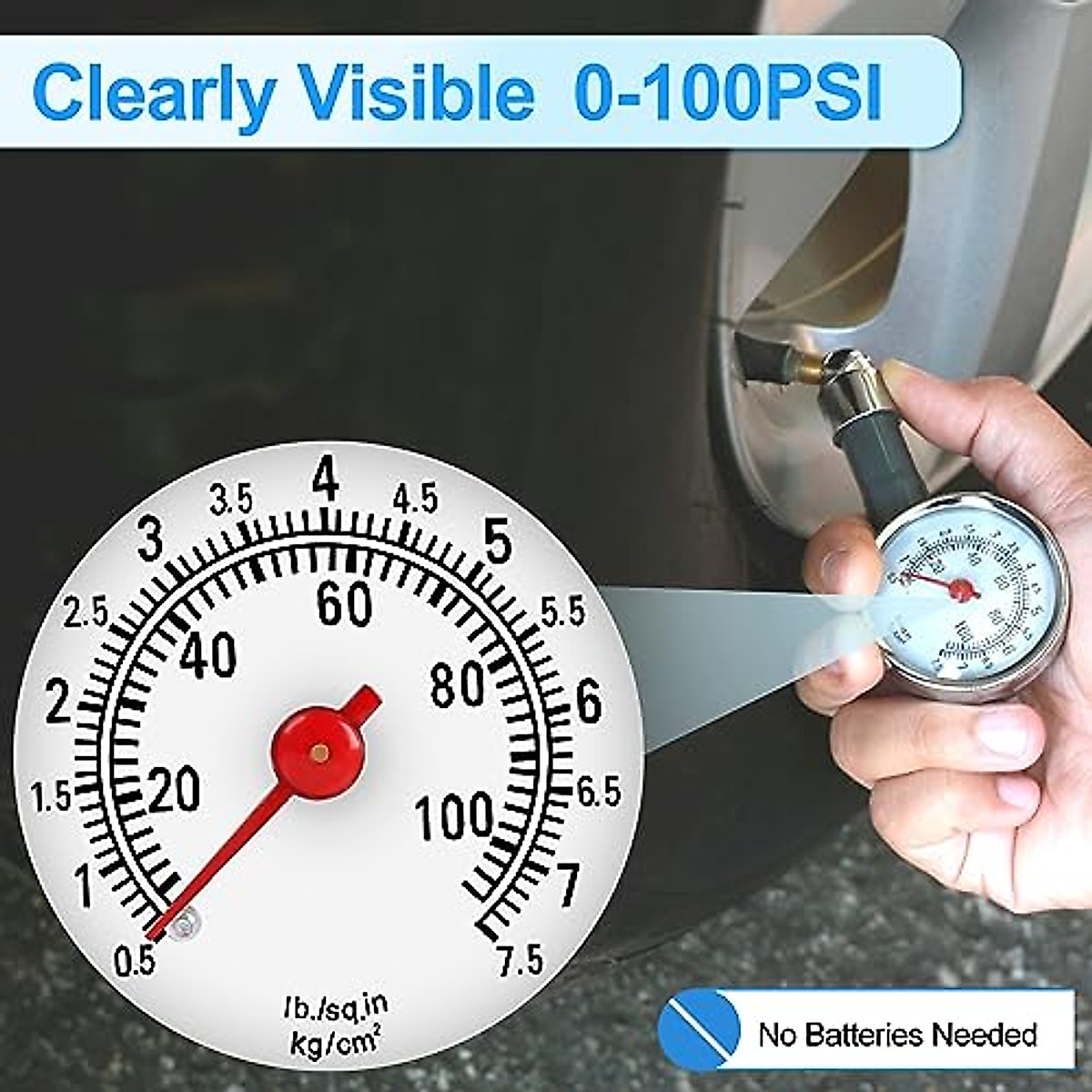 Tire Pressure Gauge for Cars (0-100 Psi), Mechanical Tire Gauges for Tire Pressure, Tire Pressure Gauge Heavy Duty, Tire Air Gauge for Motorcycles, Trucks, Bicycles