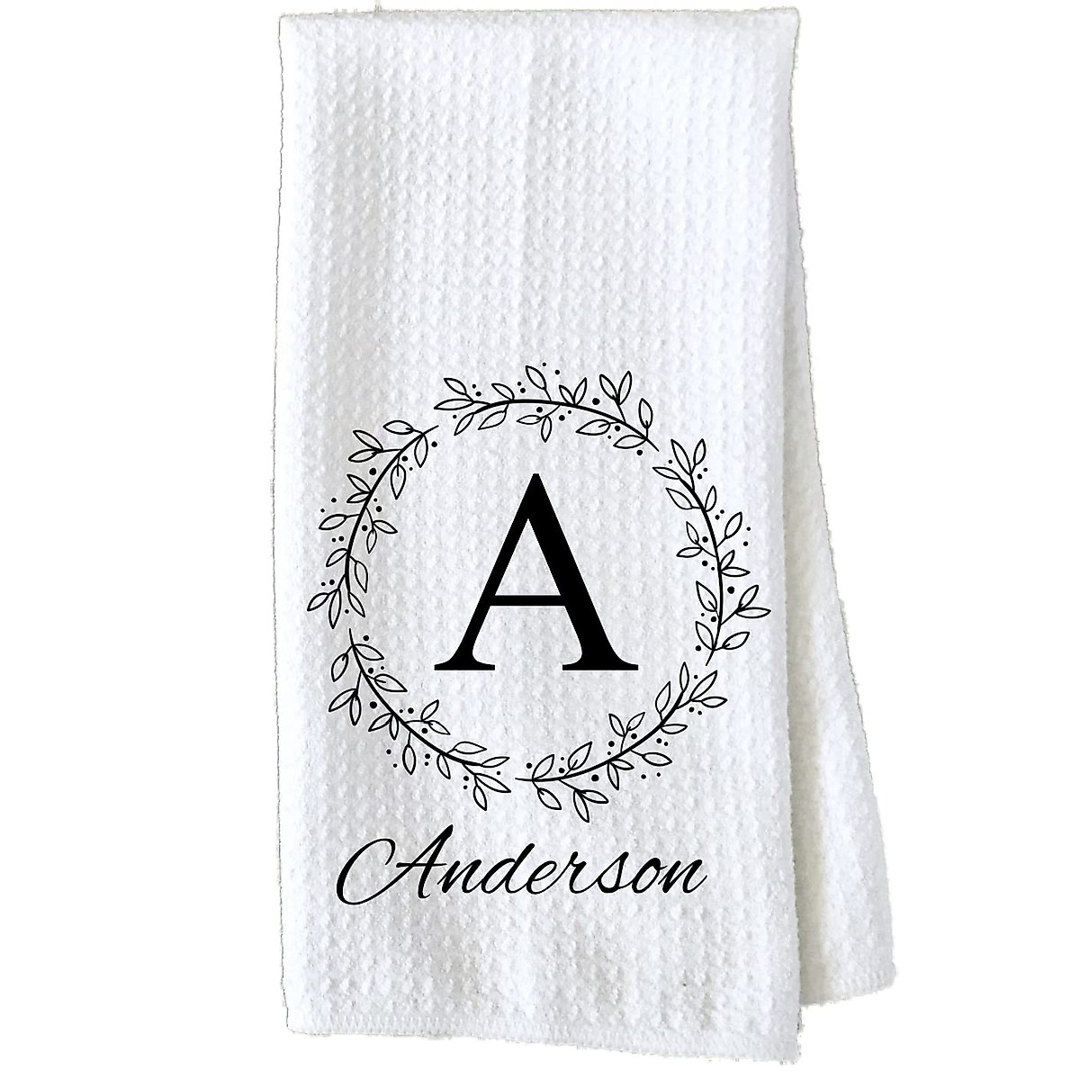 Personalized Kitchen Towel | Custom Tea Towel | Family Name Dish Towel | Kitchen Decor | Hand Towel | Housewarming Gift | Monogram Dishcloth (Wreath 5)