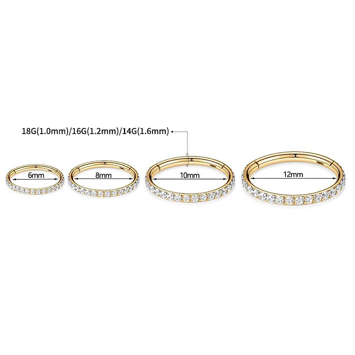 AROWRO Nose Ring Hoop Helix Rook Conch Earrings 20G 10mm CZ Stainless Steel Gold Sleeper Earring Cartilage Daith Tragus Piercing Jewelry Septum Clicker