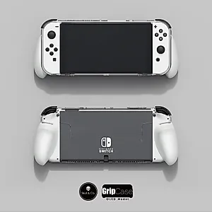 Skull & Co. GripCase OLED: A Dockable Transparent Protective Cover Case with Replaceable Grips [to fit All Hands Sizes] for Nintendo Switch OLED Model [No Carrying Case] -OLED White