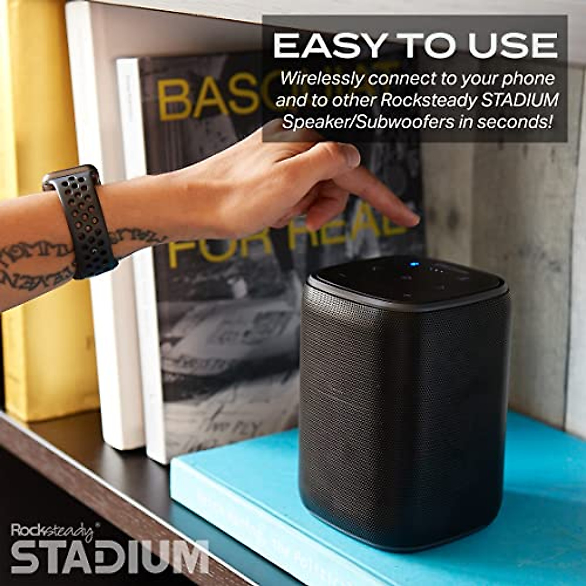 Rocksteady Stadium Portable Bluetooth 4 Speaker and Subwoofer Combo - Includes 4 Speakers + 1 Subwoofer - Up to 100 Foot Range - Up to 16 Hour Battery Life