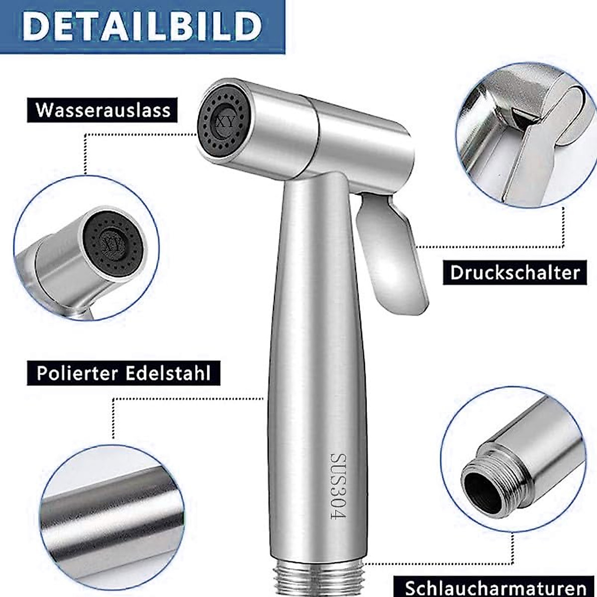 FES Handheld Bidet Sprayer for Toilet, Stainless Steel Material Adjustable Pressure Control Bidet Faucet Diaper Sprayer Set with Hose Attachment Easy Install for Kitchen and Toilet Cleaning (2PCS)