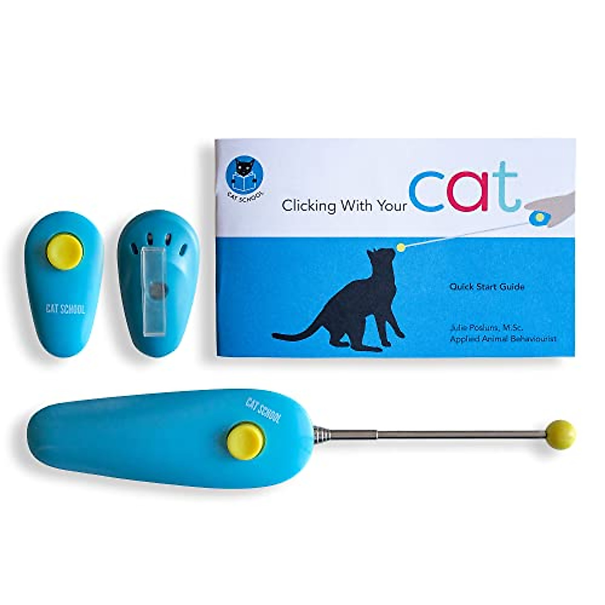 CAT SCHOOL Clicker Training Kit for Cats - 1 Cat Training Clicker, 1 Target Stick, 1 Step-by-Step Instruction Booklet - Clicker Tools for Cat Training, Fist Bump Training, Positive Behavior