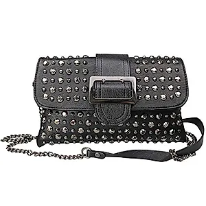 Rullar Women Ladies Punk Rivet Purse Satchel PU Leather Shoulder Crossbody Top-handle Bag Tote Handbag Black