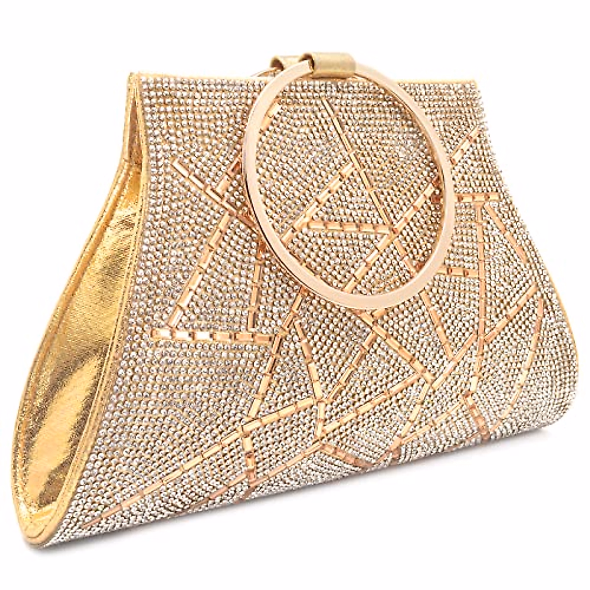 MOSSMON Crystal Clutch Purses Bride and Bridesmaid Handbag Elegant Wristlet Evening Bag for Women（Gold）