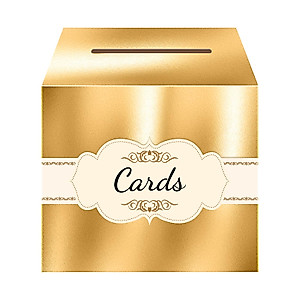 JC HUMMINGBIRD Cards Ribbon Sign Gold Shiny Metallic 10” In. x 10” In. Foldable Box with Slit, Weddings, Birthday, Donations, Gift Cards, Celebratory Cards, Devotionals